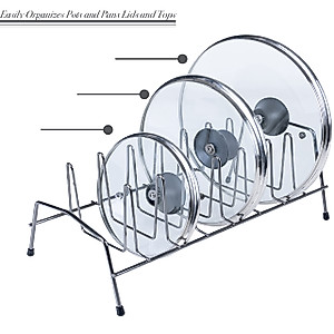 Kitchen Details 8 Section Lid and Plate Organizer | Free Standing | Pot, Pan & Cutting Board Holder | Cabinet Pantry and Countertop Organization | Onyx