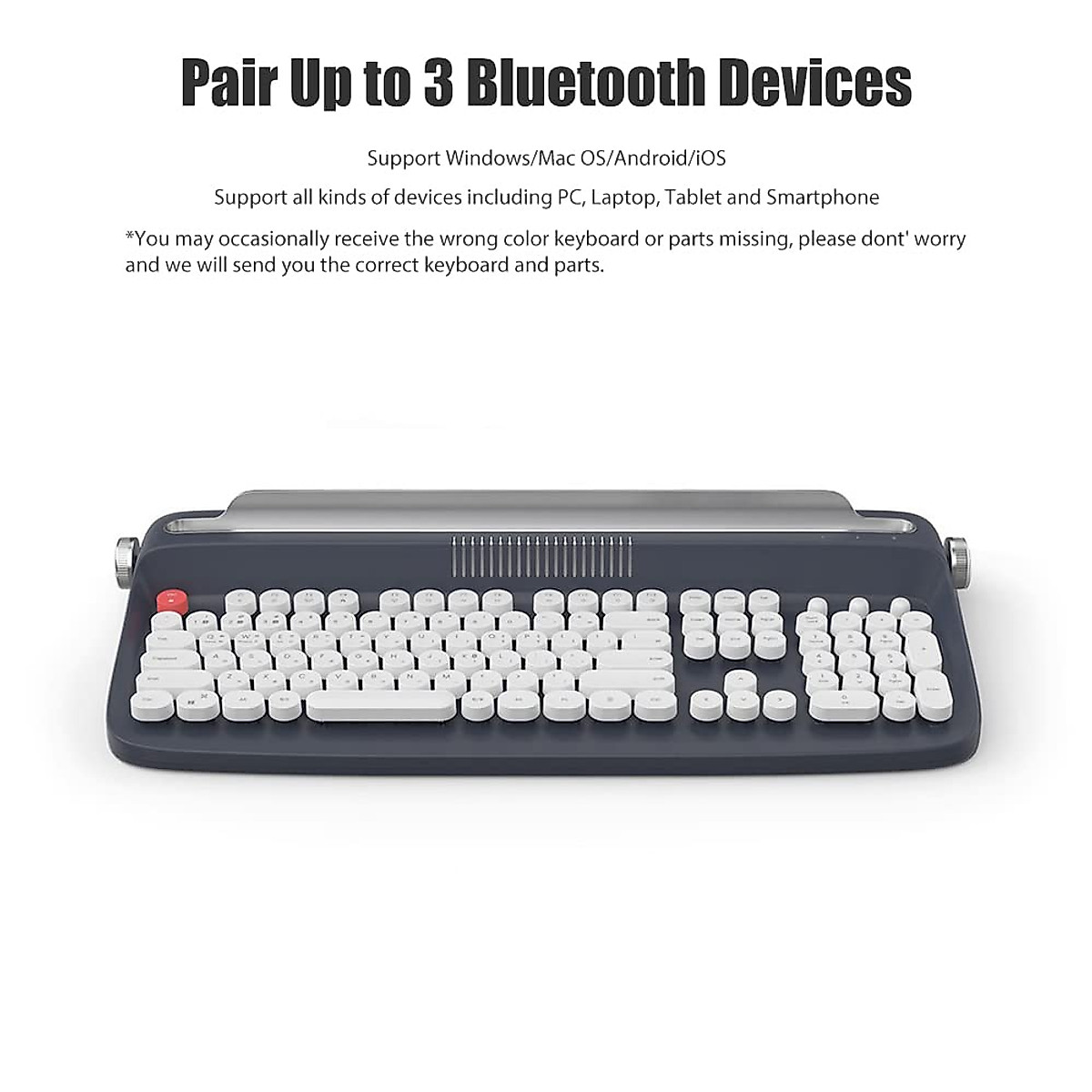 TISHLED Typewriter Keyboard Wireless Bluetooth 5.0 Retro Aesthetic Cute Kawaii Round Keycaps 106-Key Num Pad Clicky Mechanical Feeling with Pad/Phone Holder for Windows/Mac OS/Android/iOS (Midnight)