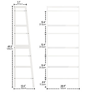 HITNET White Ladder Bookshelf, Leaning Bookcase, 4-Tier Bamboo Shelf, Floor Standing Storage Shelving Unit, Open Display Book Shelves
