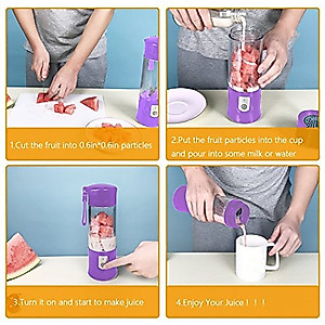 Portable Blender for Shakes and Smoothies USB Rechargeable Travel Juicer Cup Electric Mini Personal Size Blenders Frozen Fruit Ice Mixer Baby Food Mixing Machine with 6 Blades for Sports Travel and Outdoors 13.5oz (Purple)
