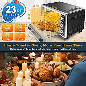 Air Fryer Oven, Homuz 7 In 1 Air Fryer Oilless Countertop Toaster Oven, 1500W 23QT Large Capacity Airfryer Toaster Oven with Timer and 4 Accessories, Fits for 9" Pizza, Stainless Steel, ETL Certified