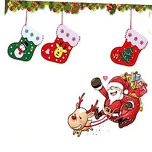 Veemoon Felt Christmas Ornament Kits 6 Pcs Xmas Party Favor Wall Hanging DIY Felt Non-Woven Fabric Hanging Bag Materials Christmas Stocking Making Kit Handmade DIY Materials Kit Suite