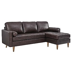 Modway Valour 78" Modern Style Leather Apartment Sectional Sofa in Brown