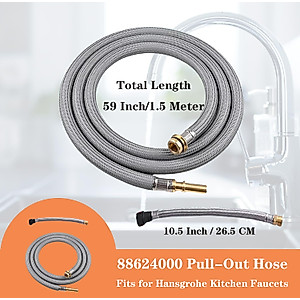 88624000 Pull-out Hose Replacement for Hansgrohe Kitchen Faucets with Brass Connectors, Pull Down Faucet Spray Hose Parts, 59-Inch + 10.5-Inch