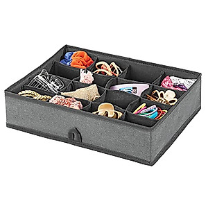 mDesign Soft Fabric Dresser Drawer and Closet Storage Organizer Tray - 16 Sections for Lingerie, Bras, Socks, Leggings, Underwear, Jewelry, Scarves - Textured Print, 2 Pack - Charcoal Gray/Black