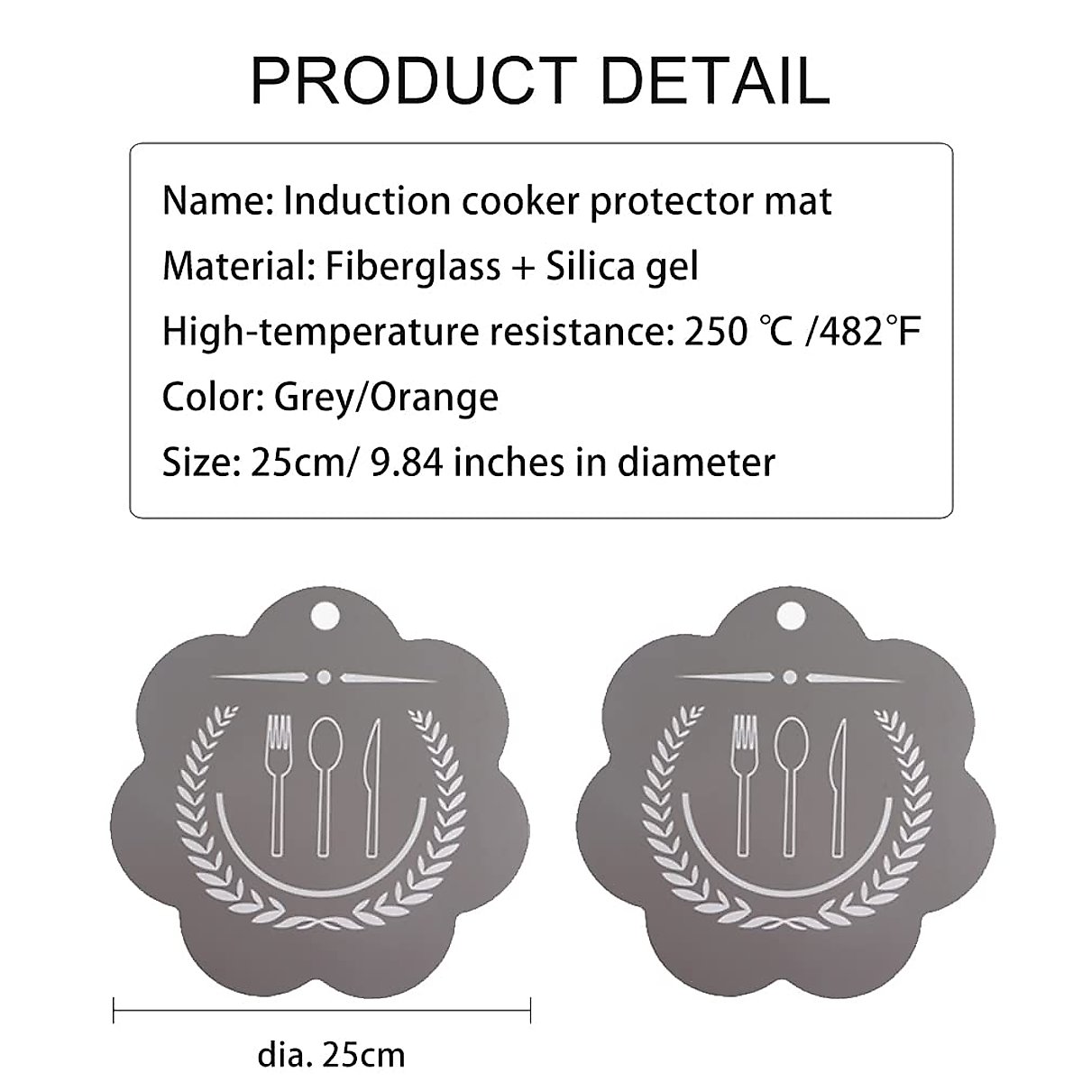 Induction Cooktop Protector Mat While Cooking 2 pcs Non Slip Pad Guard from Pollution Induction Cooker Protection Mat 10inches Flower Shape Grey Color Silicone Scratch Protector