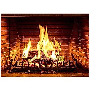 Ladvis 5x3ft Fireplace Burning Firewood Backdrop Christmas Fireplace Backdrop Xmas Background for Winter Holiday Family Party Interior Decorations Festival Banner Photography Photo Studio Propss
