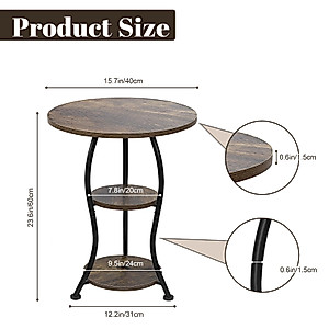 SMFANLIN 15.7 Inches Round Wood Side Table for Small Space, 3-Tier Accent End Table with Metal Frame, Coffee Table Corner Sofa Table Nightstand for Living Room, Bedroom (Rustic Brown)