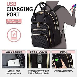 Kuosdaz Travel Laptop Backpack for Women, School Backpack for Teens, 15.6 Inch Work Laptop Bag with USB Port Charging, Water Resistant College School Bookbags for Girls, Black