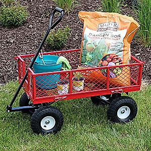 Sunnydaze Utility Steel Garden Cart, Outdoor Lawn Wagon with Removable Sides, Heavy-Duty 400 Pound Capacity, Red