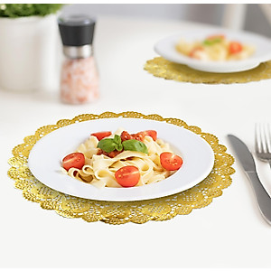 Gift Boutique 250 Gold Doilies Round Paper Place Mats 14" Disposable Metallic Golden Foil Lace Scallop Doily for Cakes Desserts Wedding