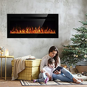 TUAN 50 Inch Recessed and Wall Mounted Electric Fireplace, Fireplace Heater and Linear Fireplace with Timer, Touch Panel and Remote Control, Adjustable 12 Flame Color, Low Noise, 750w/1500w