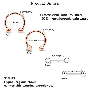 Lcolyoli 14G Nipple Rings Surgical Steel Nipple Piercing Jewelry Set Horseshoe Barbell & Captive Bead Rings Nipple Hoop Nipple Barbell Bars for Women