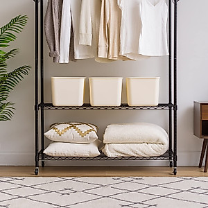 IRIS USA Plastic Basket Bin & Lid, Large, 4-Pack, Stackable Lidded Storage Organizer Bins for-Kitchen-Bathroom and Bedroom, Off White