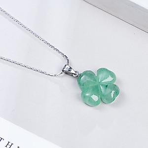 iSTONE Green Jade Lucky Four Leaf Clover Heart Pendant 925 Sterling Silver Necklace 18 Inches Fine Jewelry for Women St. Patrick's Day