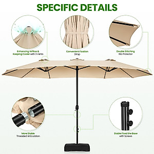 SEJOV 15FT Outdoor Patio Umbrellas with Base Included, Double Sides Market Table Umbrella with Crank System, 12 Steel Ribs and Air Vents, UV Protected Large Deck Umbrella for Garden, Lawn, Poolside