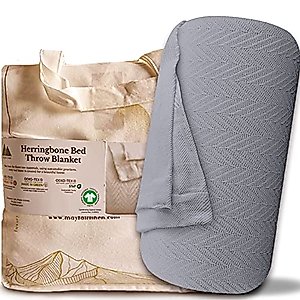 Mayfair Linen 100% Pure Cotton, Luxury King/Cal King Size Dark Grey Blanket - Herringbone Pattern, Soft &Cozy Premium Fall Throw Blanket for All Seasons, 350GSM &106x92 with Free Tote Bag