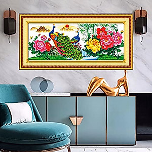 Dimensean Cross Stitch Kits, Stamped Cross Stitch Kits for Adults Beginners,Full Range of Cross-Stitch Stamped Kits Needlecrafts Embroidery Kits 11CT-Auspicious Peacock 31.5x47.2 inch