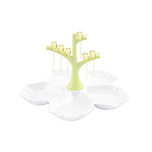 TOPBATHY Appetizer Serving Platters Compartment Plate Dividers 4 Sectional Tray with Food Picks Fruit Snacks Candy Nut Dessert Condiment Dish Holder (Light Green)