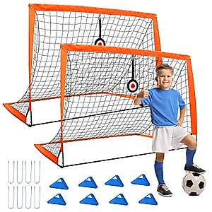 E-SDS Kids Soccer Goals for Backyard Training(Size 6'x4'), Portable Soccer Net Pop Up Soccer Goal Kits, Set of 2
