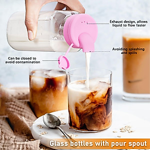 16 Oz Square Glass Milk Bottles with A Silicone Cover, 6 Pack Glass Bottles for Juicing with Airtight Lids, Glass Drinking Bottles with Lids and Scale Mark, Easy to Carry