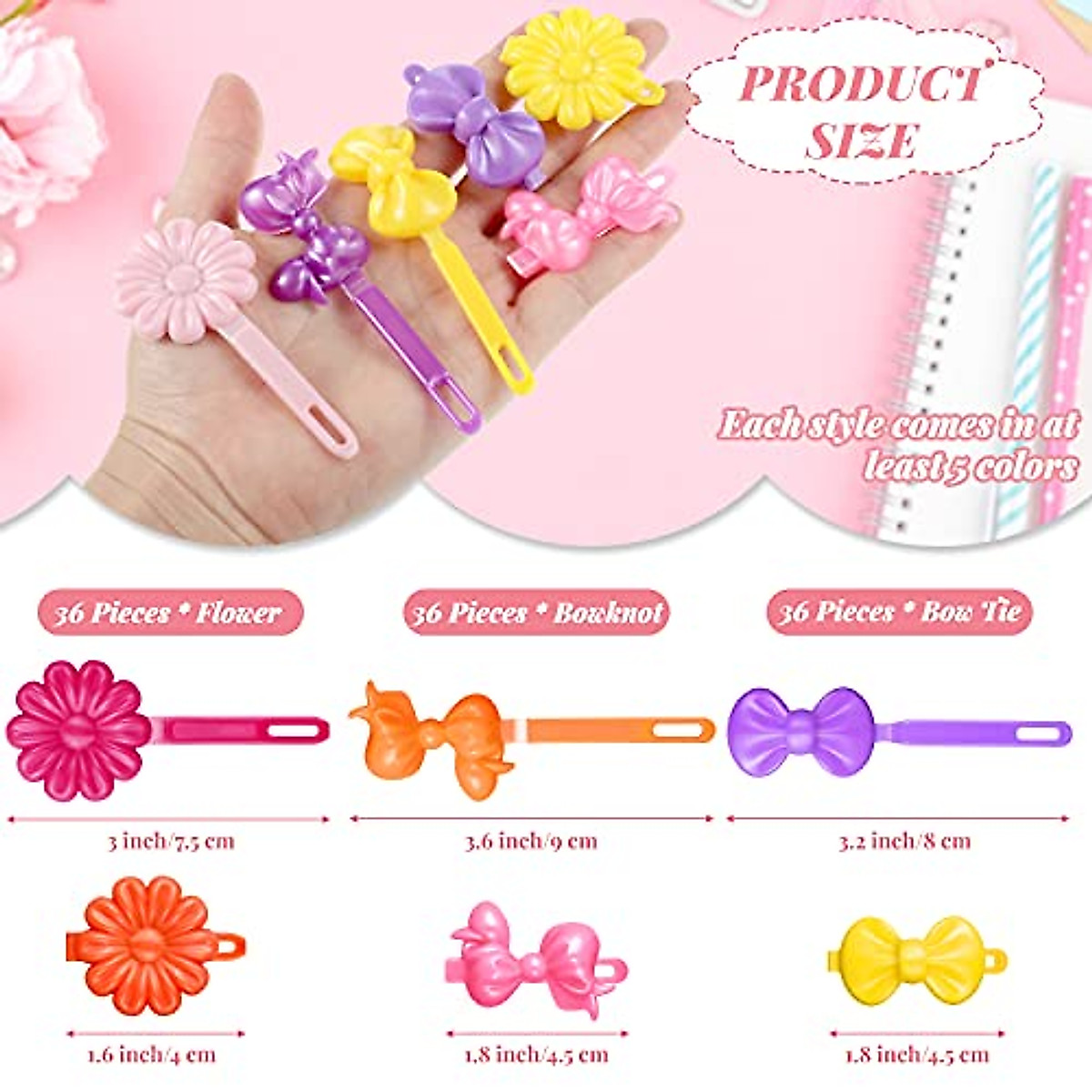 108 Pieces Self Hinge Hair Barrettes for Girls Plastic Hair Barrettes Baby Girl Barrettes 80s 90s Flower Bow Cartoon Design Hair Pins for Baby Girls Toddlers (Cute Style)