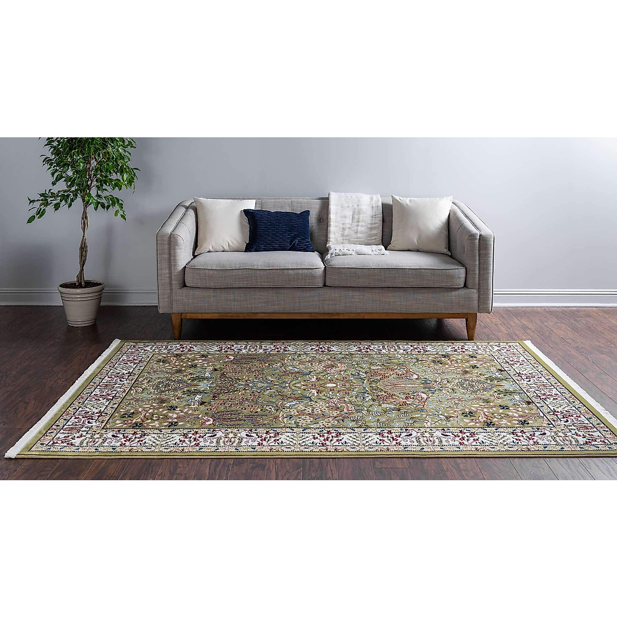 Unique Loom Narenj Collection Area Rug - Bristol (5' 3" x 8' Rectangle, Green/ Ivory)