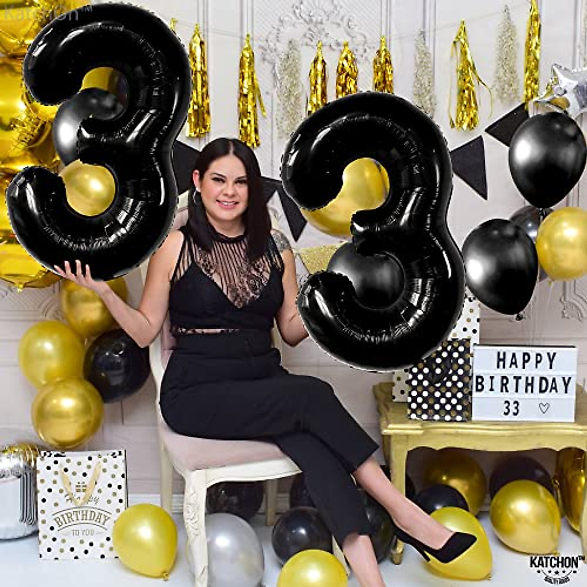 Giant, Black 33 Balloon Numbers - 40 Inch, 33 Birthday Decorations for Men | Black Number 33 Balloons | Happy 33 Birthday Decorations for Women | 33rd Birthday Balloons, 33 Year Anniversary Decor
