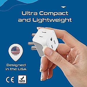 Ceptics US to India Plug Adapter works in Nepal, Maldives, Pakistan, India Power Adapter, Dual USA Input, Grounded Travel Adapter for Indian plug, Perfect for Phones, Laptop Chargers, 3 Pack (CT-10)