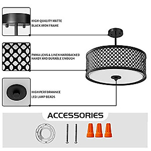 OUVR Industrial Semi Flush Mount Ceiling Light, Modern Close to Ceiling Lamps for Living Room, Bedroom, Dining Room, Kitchen, Hallway, Entry, Foyer