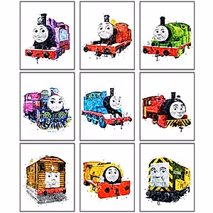 LIYA Design Prints Thomas the Train Posters - Unframed Set of 9 (8 x 10 Inch), Posters for Boys Room, Thomas and Friends the Train Decor, Watercolor Wall Art Decor Prints for Boys Kids Girl Toddler