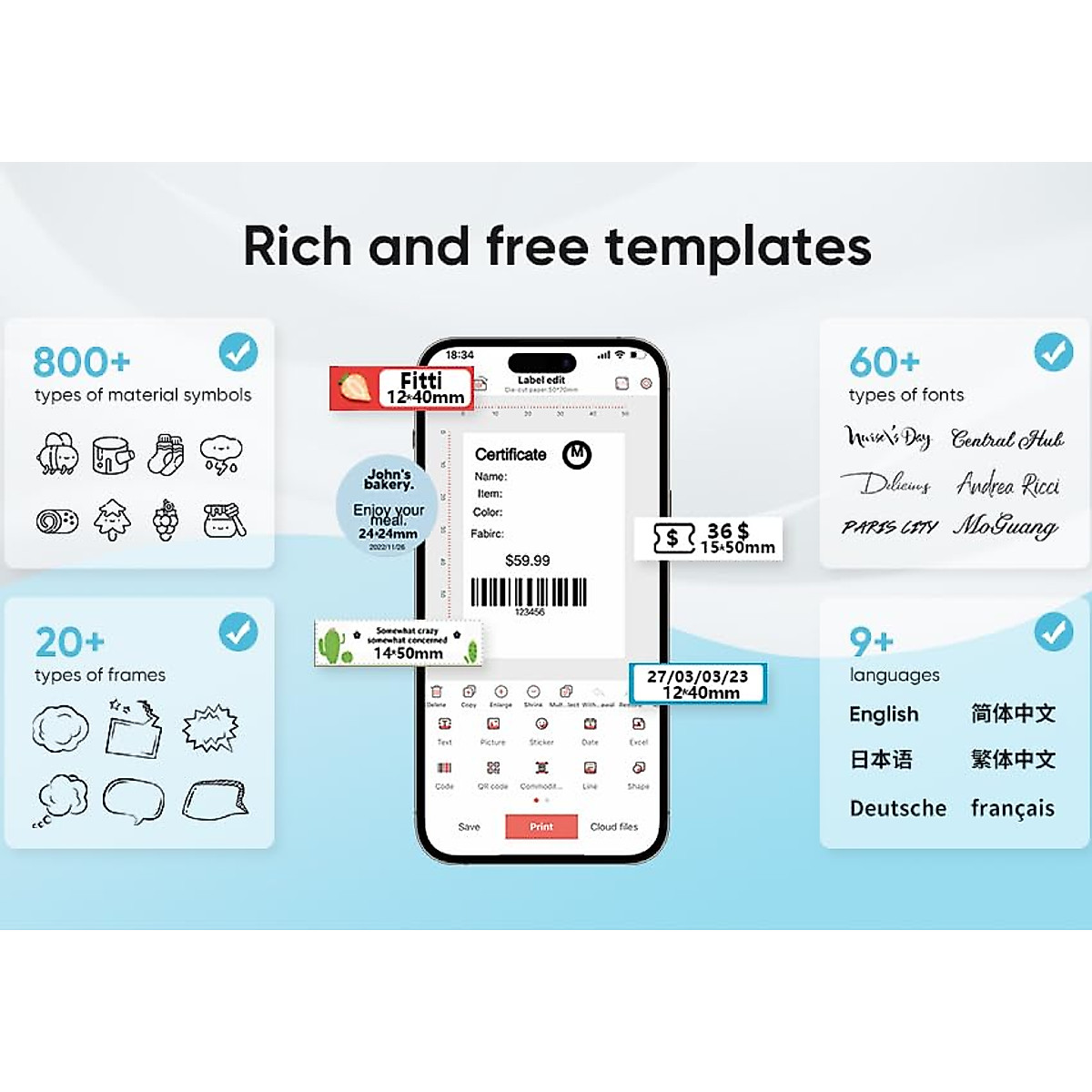 BUTIYOU P15 Label Maker with Tape,Mini Portable Bluetooth Thermal Printer,Multi Creative Label Templates Available for Phone,Easy-Used Office Home Industry Organization USB Rechargeable (White)