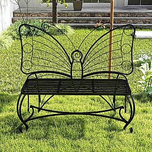 MATONELL Butterfly Cast Metal Garden Bench, Outdoor Bench Patio Seat, Park Bench Outdoor Seating for Garden, Yard, Park, Entryway