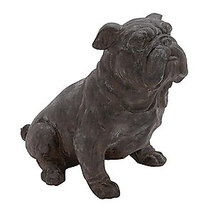 Deco 79 Polystone Bulldog Decorative Sculpture Weathered Sitting Home Decor Statue, Accent Figurine 17" x 9" x 13", Brown
