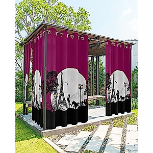 Outdoor Curtains for Patio 2 Panels Set Lovers Carriage and Eiffel Tower Under the Moon Waterproof Privacy Outside Curtain Sun Blocking Grommet Drapes for Porch Gazebo Pergolas Balcony 52x84 Inch