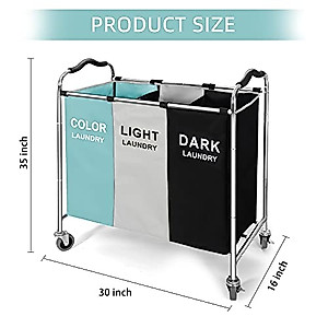 240L Laundry Hamper, Large Blanket Storage Basket Sorter 3 Section Bag Organizer for Dirty Clothes - Toys - Towel,16 X 30 X 35 inch Heavy Duty Laundry Cart Baskets (Green)