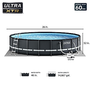 Intex 26 Foot by 52 Inch Framed Swimming Pool with Pool Cover, Inflatable Beverage Cooler, and Set of 2 Inflatable Floating Recliner Chairs, Dark Gray