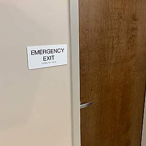 NapTags ADA Compliant Exit Sign, 8" x 4", Emergency Exit, White (White)