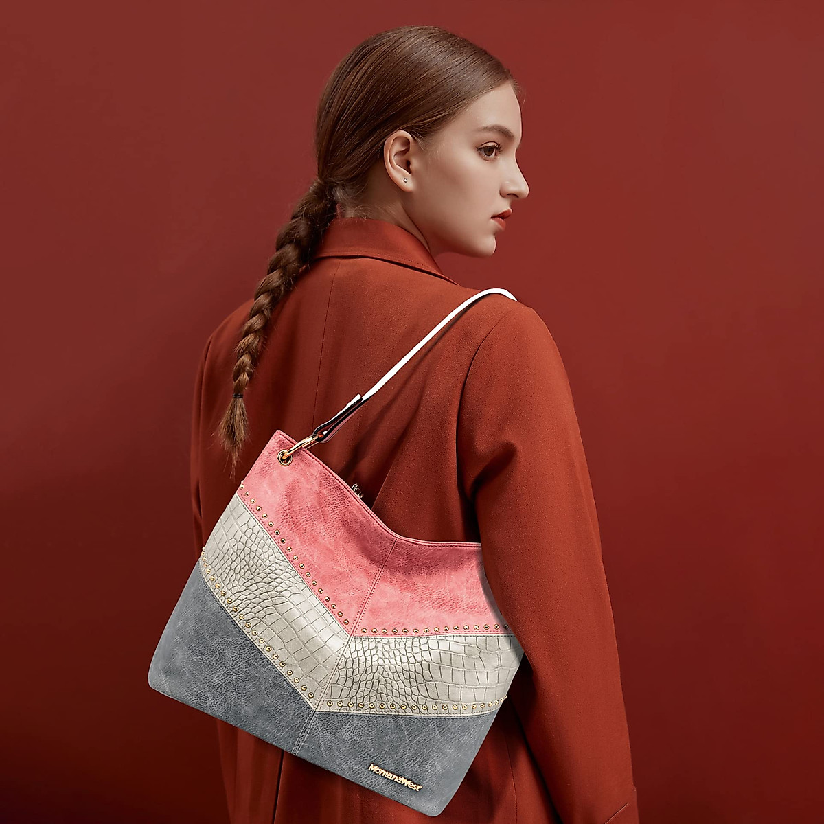 Montana West Purses for Women Hobo Bags Large Leather Handbags Shoulder Satchel Bag for Gift Travel Casual Work MWC-047BPK