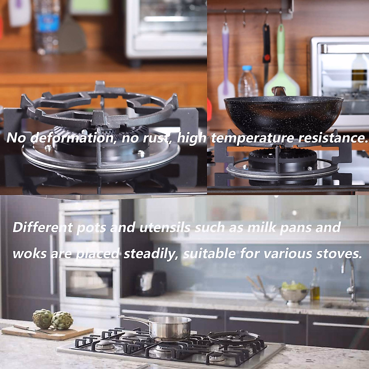 Reyhoar Non Slip Gas Ring Reducer, Burner Grate for Butter Warmer/Small Saucepan, Cast Iron Wok Support Ring- Compatible with Most Gas Stove Range Cooktop, 7.5 Inch, Black