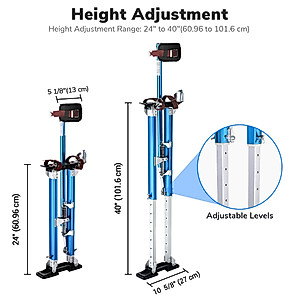 WeChef 24" - 40" Drywall Stilts Height Adjustable Lifts Aluminum Tool Non slip for Cleaning Painting Pruning Branches Blue