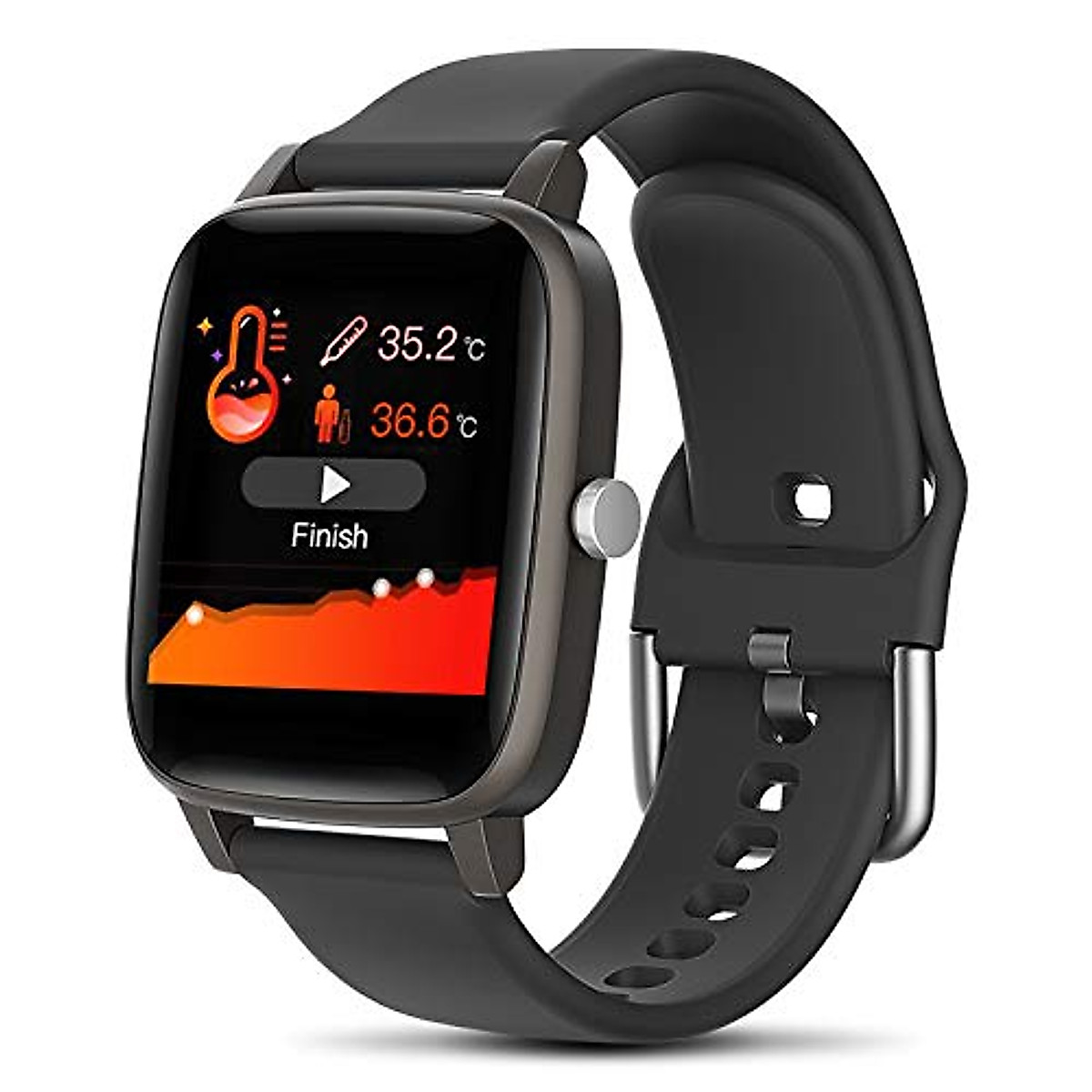 LCW Smart Watch Fitness Trackers with Heart Rate Monitor,Waterproof IP67 Activity Trackers Watch Pedometer Stopwatch,Body Temperature Measurement, for Men Women for iPhone Android Phone (Black)