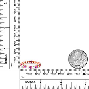 Gem Stone King 1.33 Ct Round Pink Sapphire and White Created Sapphire 18K Rose Gold Plated Silver Eternity Band Ring (Size 9)