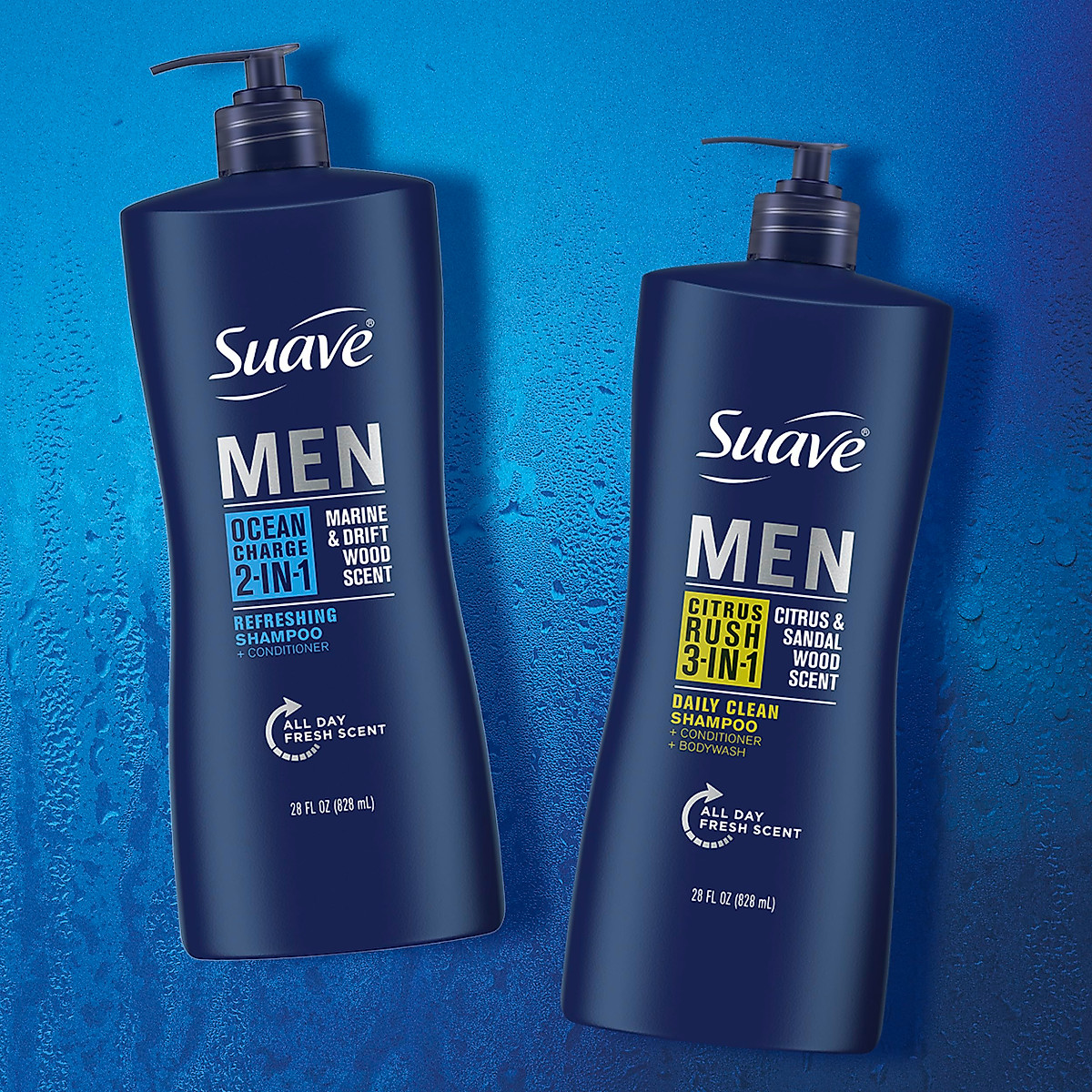 Suave Men Shampoo and Conditioner 2 in 1 Ocean Charge – Vitamin & Moisture-Rich Mens Shampoo and Conditioner Set in One Recyclable Bottle, Fresh, Clean Scent, 12.6 Oz Ea (Pack of 2)