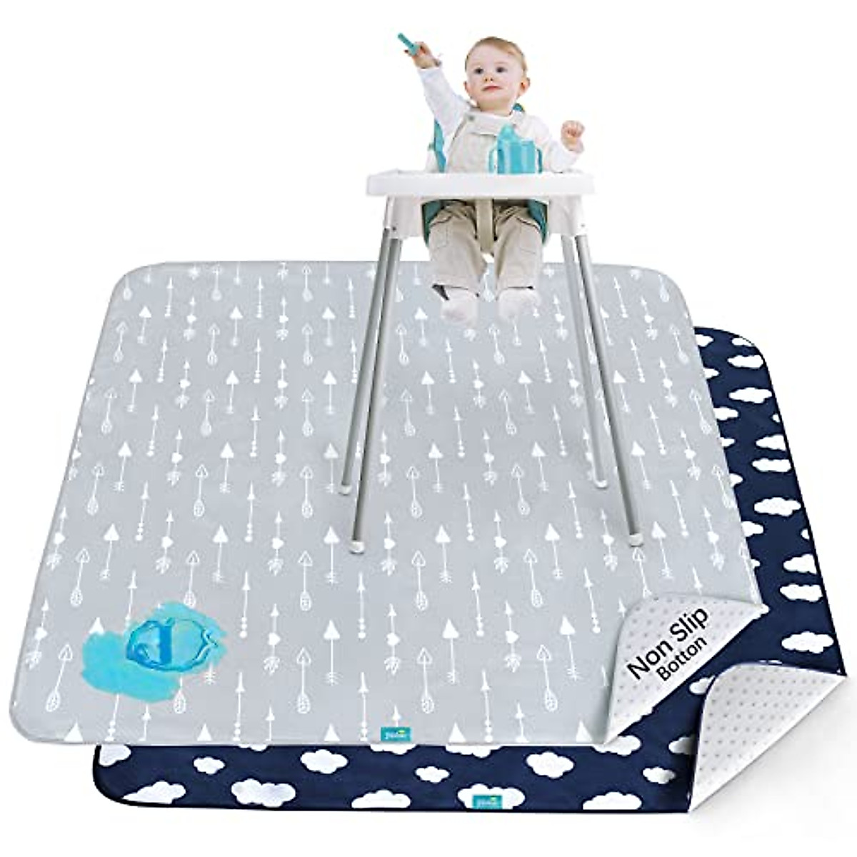 Splat Mat 2 Pack for Under High Chair & Arts & Crafts & Eating Mess, Waterproof Baby Playtime Anti-Slip High Chair Mat for Floor or Table, Reusable & Portable Splash Mat for Under High Chair, 42” ×46”