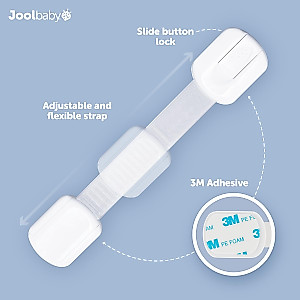 Child Safety Strap Locks (12 Pack) Baby Proof Cabinets, Drawers, Fridge, Toilet & Trash Cans – 3M Adhesive Childproof Locks – Jool Baby