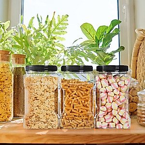 Lawei 3 Pack Square Clear Plastic Jars, 98 Oz Wide Mouth Storage Containers with Screw-On Lids, Refillable BPA Free Empty PET Jars for Dry Goods Peanut Cookies Candy, Easy Grip Airtight Storage Jar