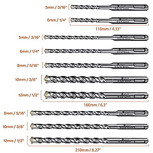 Lytool SDS Plus Drill Bits Set, 10Pcs Rotary Hammer Bits Set, Carbide Bits Tipped for Masonry, Ceramic Tile, Walls, Brick, Marble, Stone, Drill Bits for Impact Drill(3/16'',1/4'',5/16'',3/8",1/2")