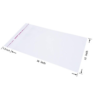 Wowfit 50 Count 12x16 Inch Clear Cellophane Plastic Bags, Resealable Self-Sealing Cello Bags Great for Packaging Clothing, Shirts, Decorative Wrappers, Party Favors, Artwork and More