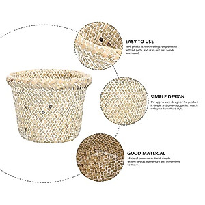 Zerodeko Woven Hamper 2pcs Rattan Trash Can Woven Water Hyacinth Wicker Waste Basket Garbage Container Bin Plant Pot Laundry Basket for Bathroom Kitchen Woven Baskets